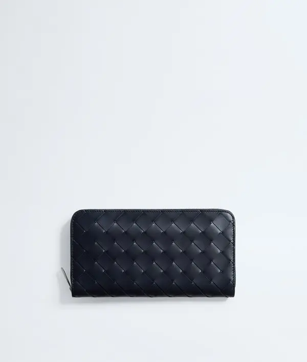 Bottega Veneta Intrecciato Zip Around Wallet - Midnight/basalt