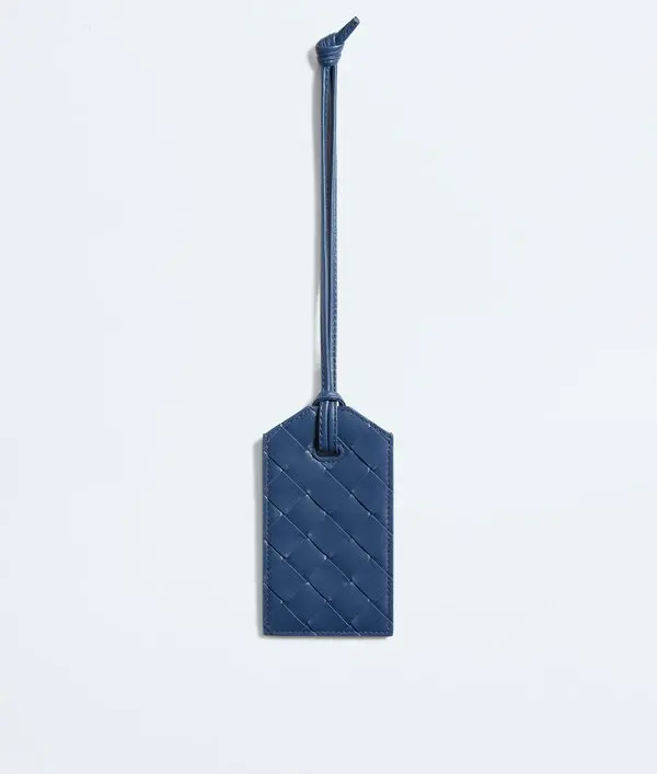 BOTTEGA  VENETA Intrecciato Leather Tag Holder - Blue Venezia