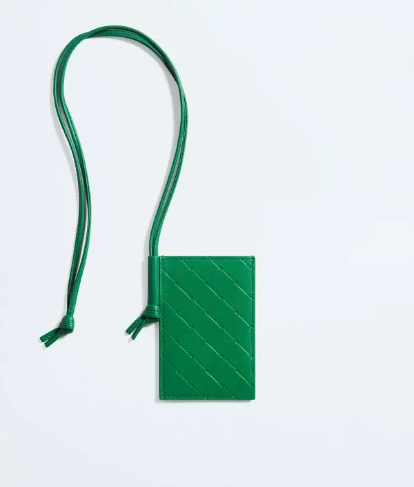 BOTTEGA  VENETA Intrecciato Stamp Badge Holder - Grass Green