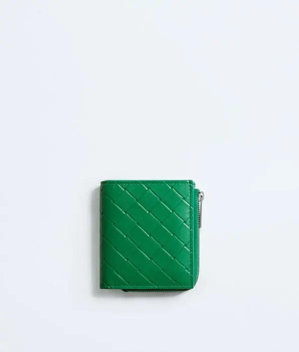 Bottega Veneta Intrecciato Stamp Bi-fold Wallet - Grass Green