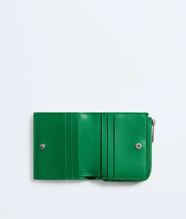 Bottega Veneta Intrecciato Stamp Bi-fold Wallet - Grass Green