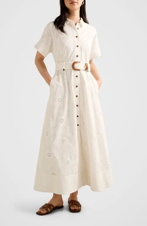 EVER NEW Valeria Broderie Cotton Maxi Shirtdress - Porcelain