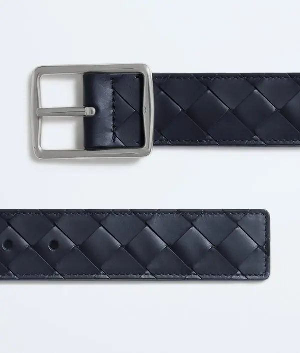 Bottega Veneta Reverso Intrecciato Leather Belt - Midnight/black