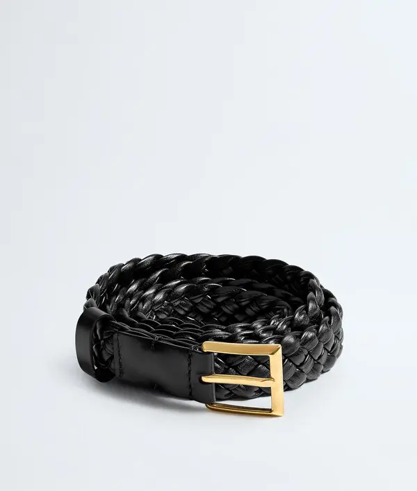 BOTTEGA  VENETA Intreccio Leather Belt - Black