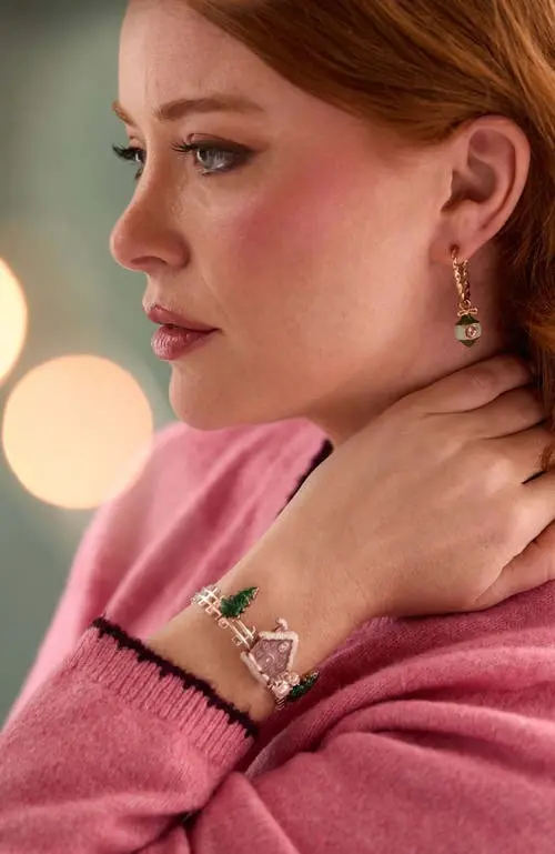 ALEX AND ANI Crystal Bow & Ornament Twisted Hoop Earrings
