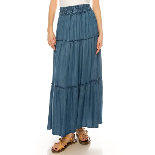 A COLLECTIVE STORY Tiered Denim Maxi Skirt - Light Indigo