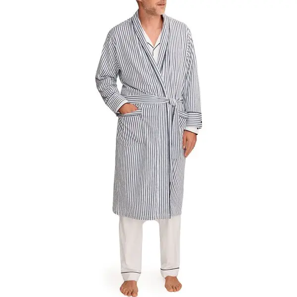 PETITE PLUME Stripe Woven Pima Cotton Robe - Navy