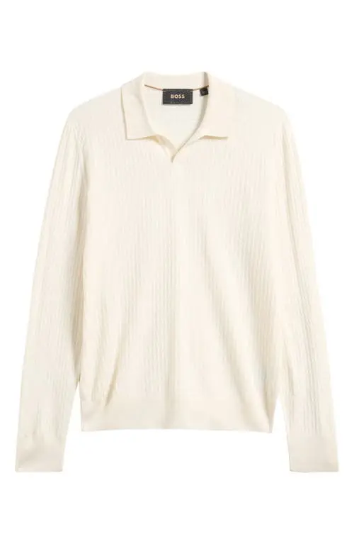 BOSS Umbarto Silk Long Sleeve Polo - Open White