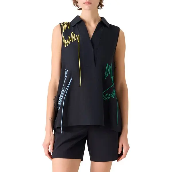 Akris Scribble Embroidered Linen A-line Shirt