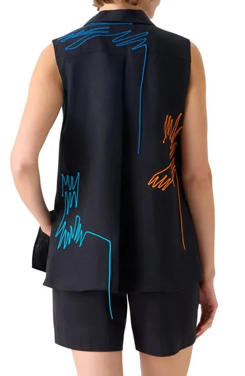 Akris Scribble Embroidered Linen A-line Shirt