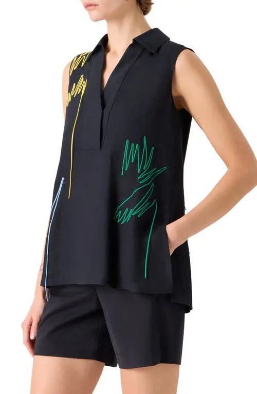 Akris Scribble Embroidered Linen A-line Shirt