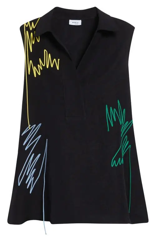 Akris Scribble Embroidered Linen A-line Shirt
