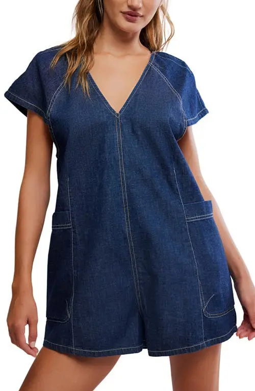 Free People Free Fall Denim Romper - Deep Blue