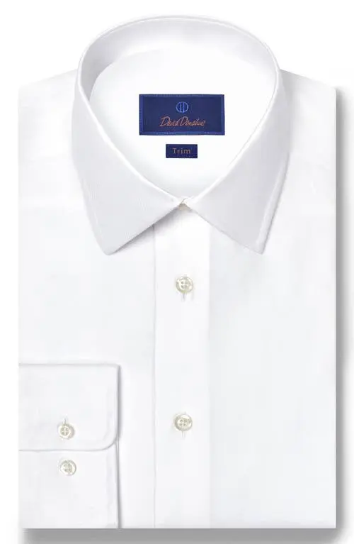 David Donahue Trim Fit Cotton & Silk Dress Shirt - White