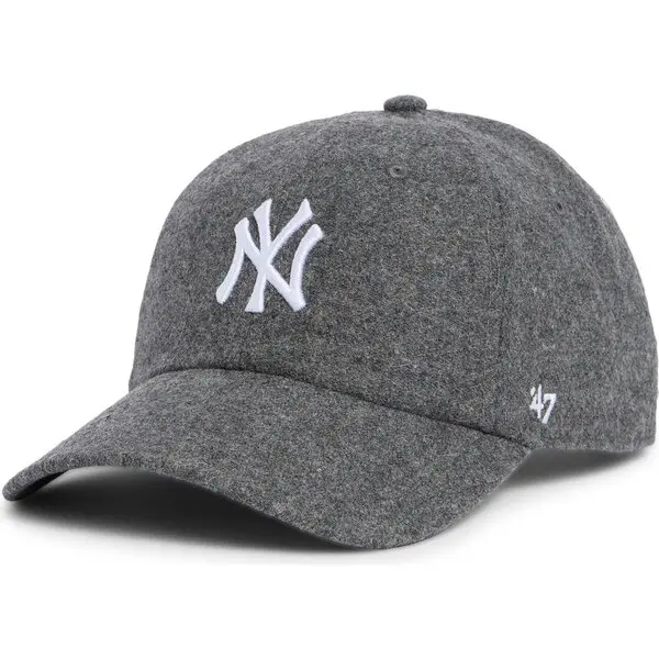 SPORTY & RICH Yankees Serif Wool Baseball Cap - Dark Grey