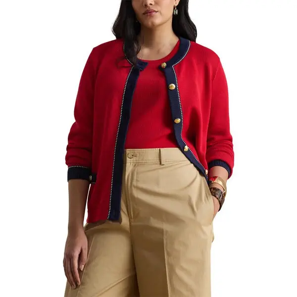 Ralph Lauren Two-tone Cardigan - Cruise Red/multi