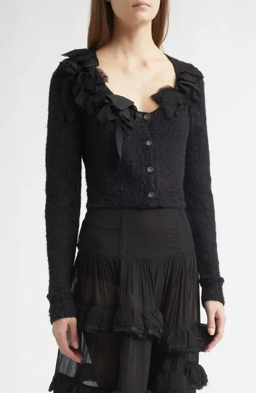 MERUERT TOLEGEN Hand Knit Crop V-neck Cardigan - Black