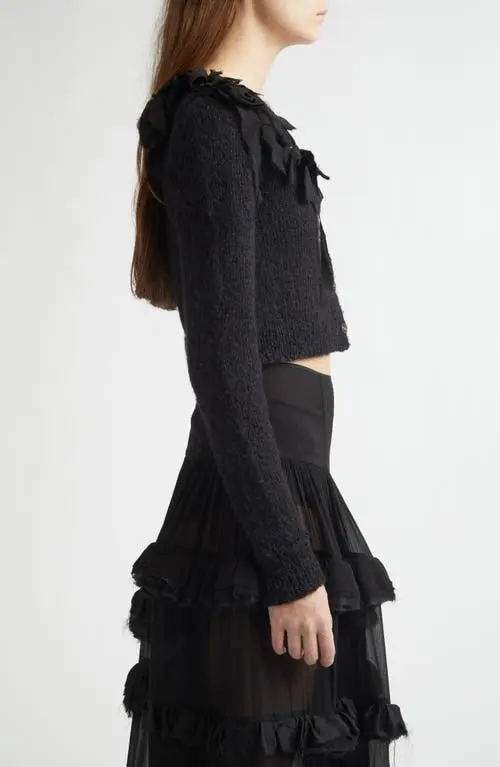 MERUERT TOLEGEN Hand Knit Crop V-neck Cardigan