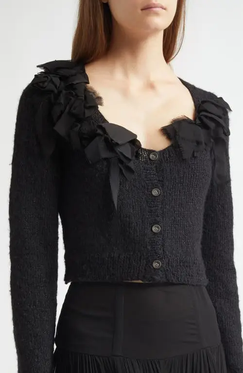 MERUERT TOLEGEN Hand Knit Crop V-neck Cardigan