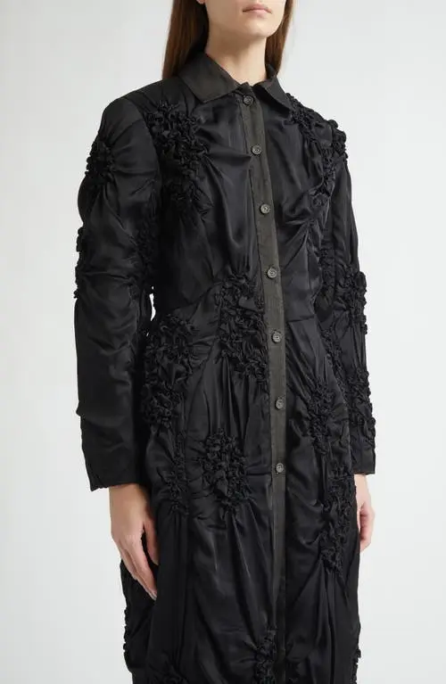 MERUERT TOLEGEN Smocked Tailored Satin Cocoon Coat