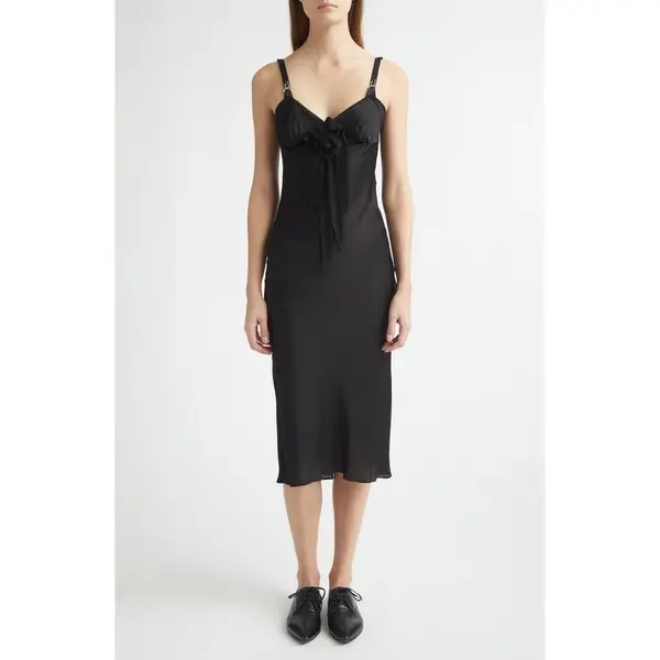 MERUERT TOLEGEN Satin Slipdress With Chiffon Appliqu - Black