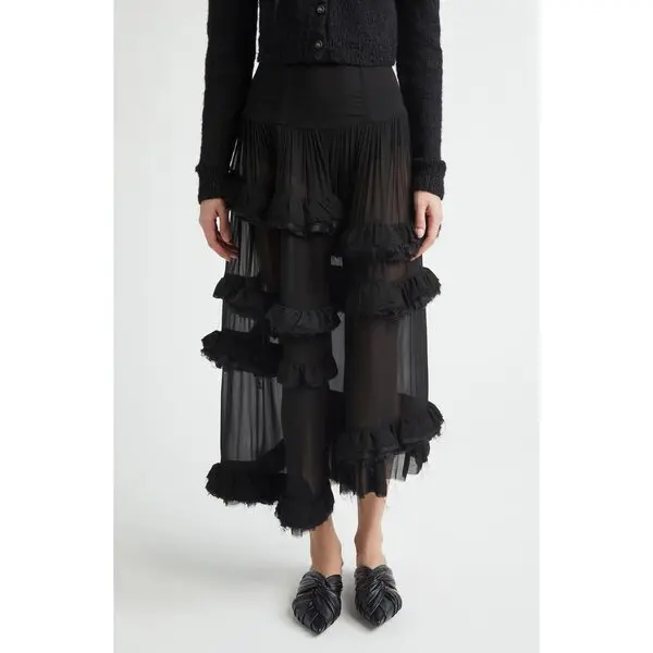 MERUERT TOLEGEN Shifted Chiffon Ruffle Skirt - Black