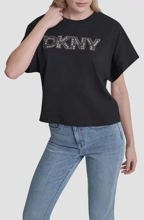 Dkny Bling Logo Cotton Blend Graphic T-shirt - Black