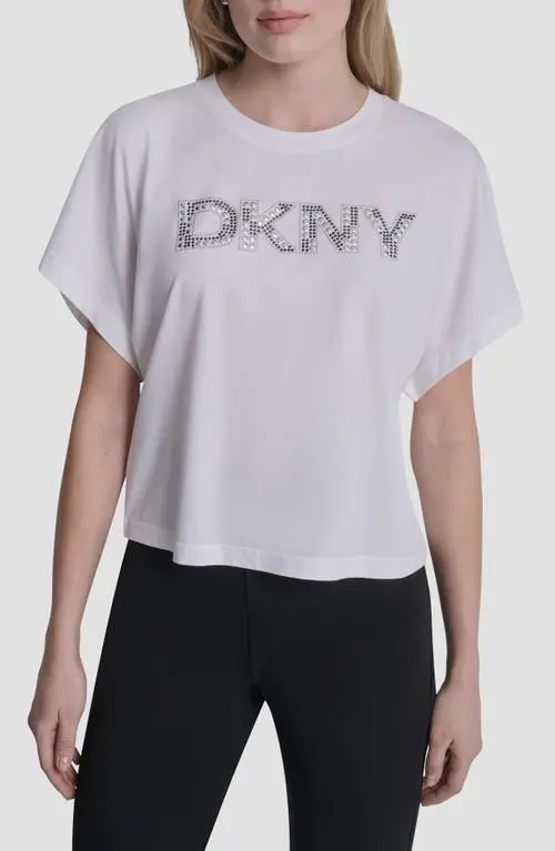 Dkny Bling Logo Cotton Blend Graphic T-shirt - White