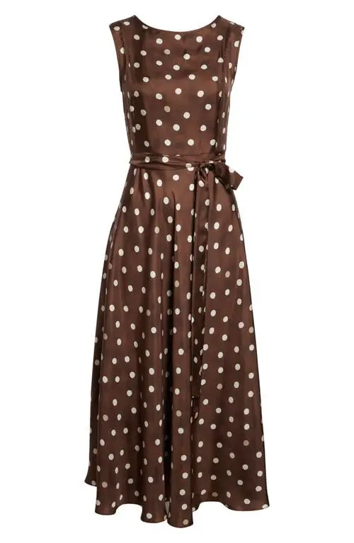 Max Mara Martina Polka Dot Silk Twill Midi Dress - Brown
