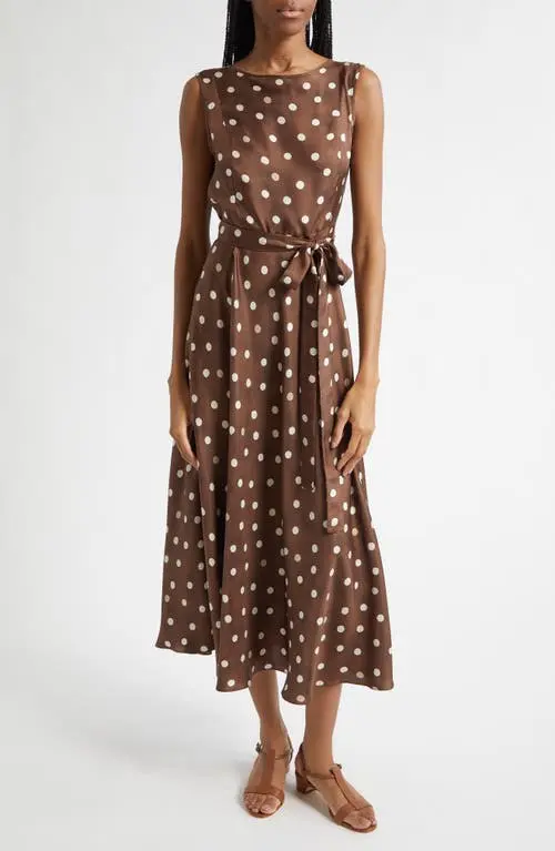 Max Mara Martina Polka Dot Silk Twill Midi Dress - Brown