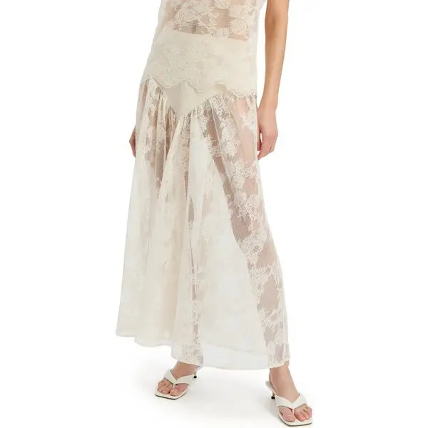 Bardot Hildie High Waist Semisheer Lace Maxi Skirt - Lite Beige