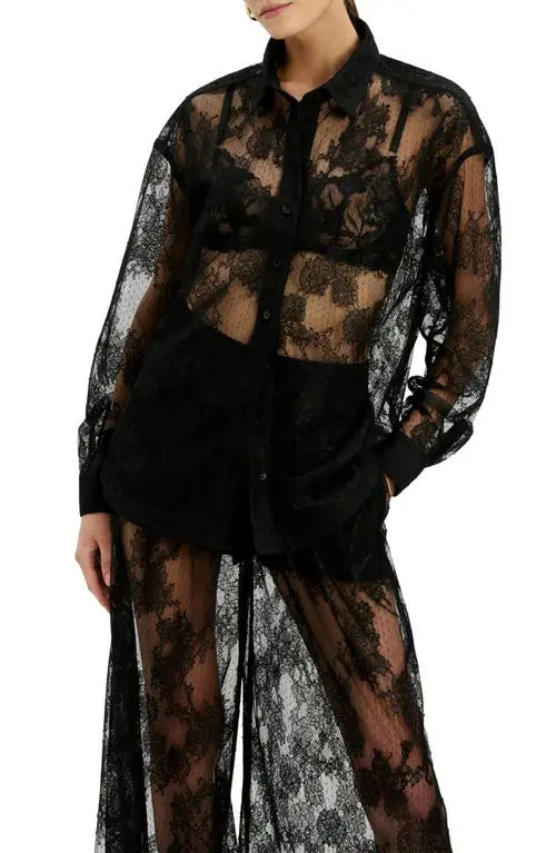 Bardot Aleida Oversize Sheer Lace Shirt - Black