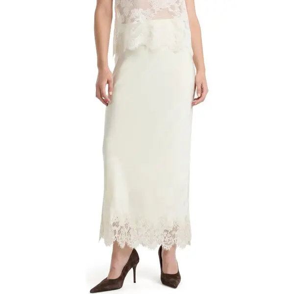 Bardot Elisan Lace Trim Satin Midi Skirt - Ivory