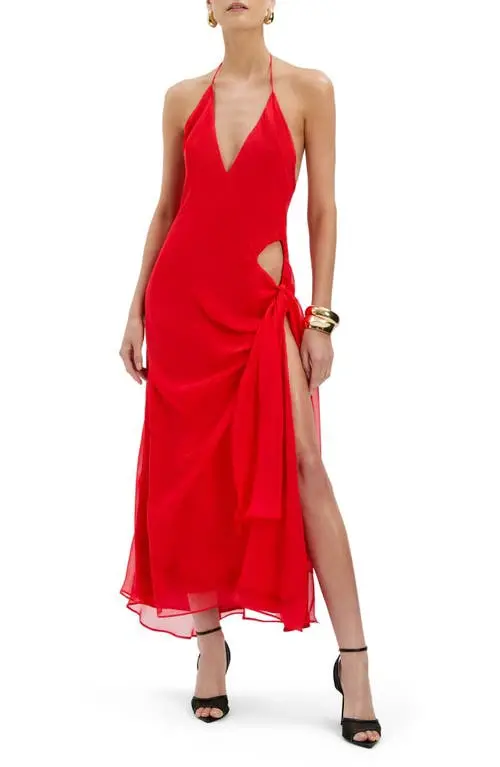 Bardot Cyrel Cutout Halter Maxi Dress - Fire Red
