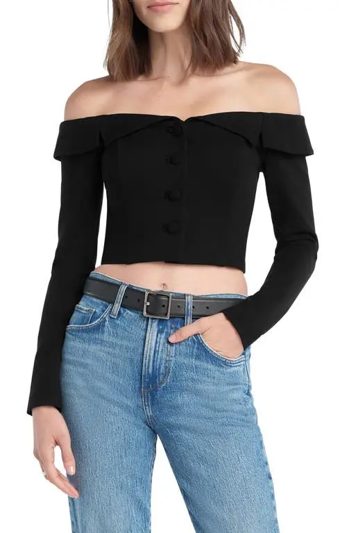 FAVORITE DAUGHTER The Revenge Off The Shoulder Crop Top - Black