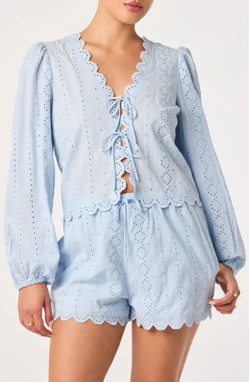 Astr The Label Leah Tie Front Eyelet Top - Light Blue