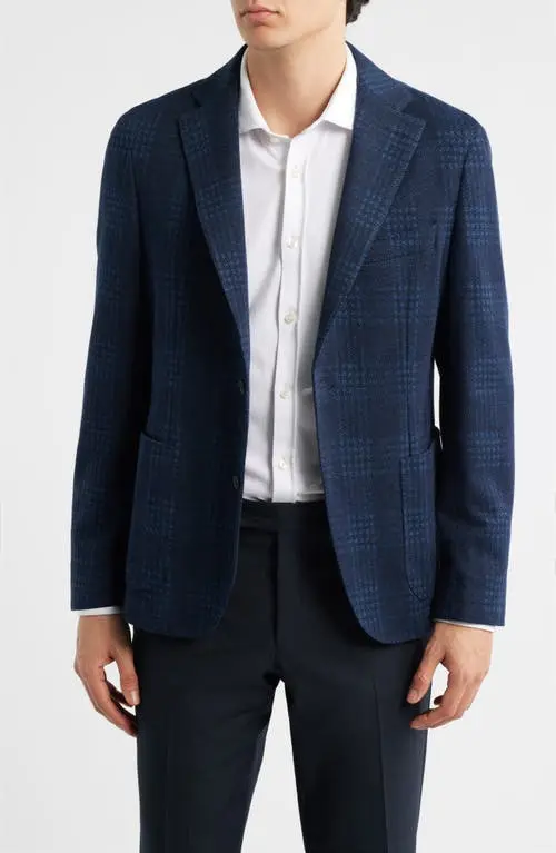 BOSS Hanry Slim-fit Plaid Knit Sport Coat - Dk Bu