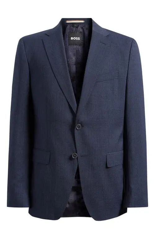 BOSS Hutson Slim Fit Navy Mélange Virgin Wool Sport Coat - Dark Blue