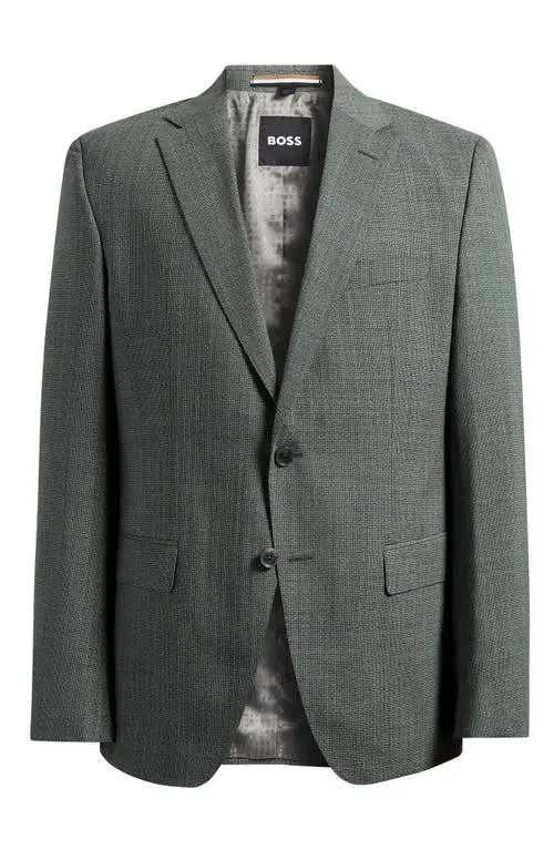 BOSS Hutson Slim Fit Green Mélange Virgin Wool Sport Coat - Open Green