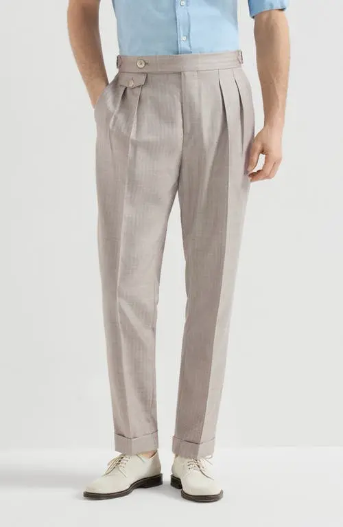 Brunello Cucinelli Chevron Pleated Trousers - Light Grey