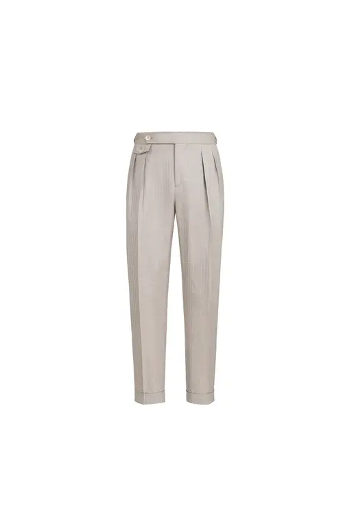 Brunello Cucinelli Chevron Pleated Trousers - Light Grey