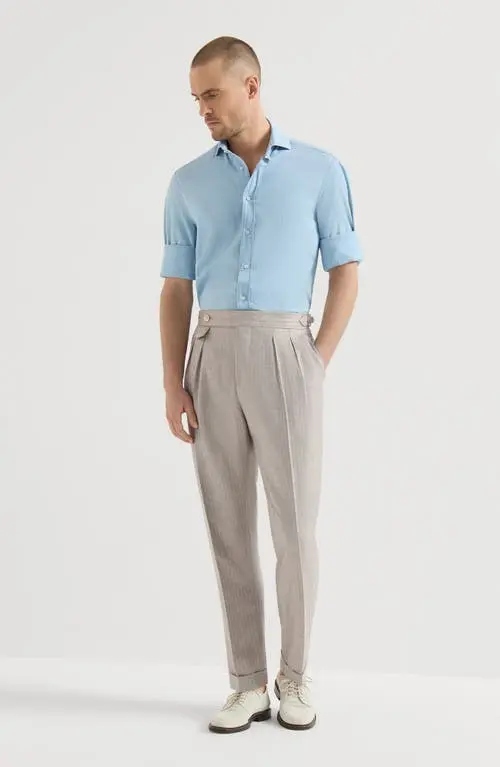 Brunello Cucinelli Chevron Pleated Trousers - Light Grey