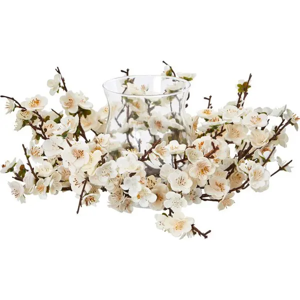 NEARLY NATURAL Plum Blossom Candelabrum - White