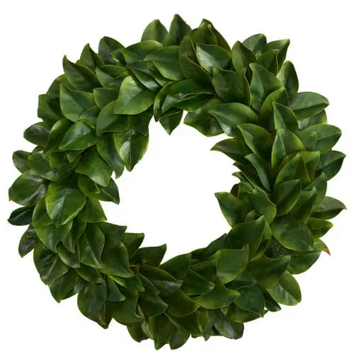 NEARLY NATURAL 30-in Magnolia Artificial Wreath - Green