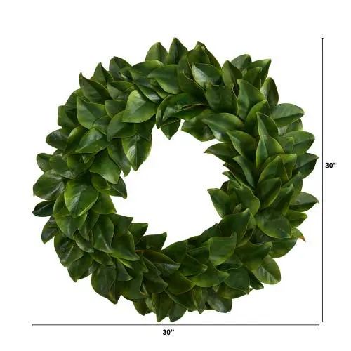 NEARLY NATURAL 30-in Magnolia Artificial Wreath