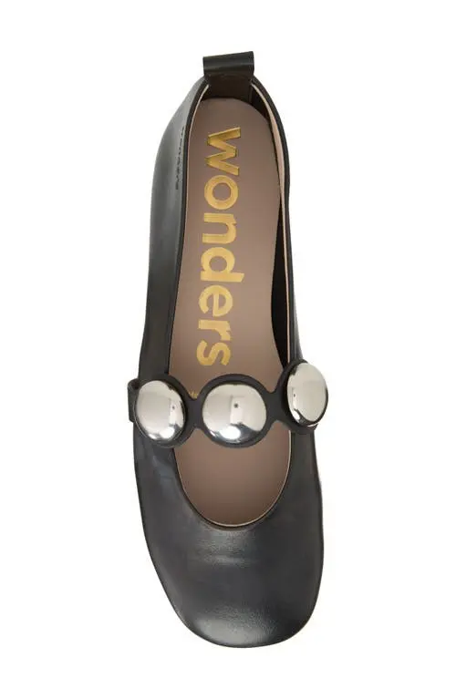 WONDERS Stud Embellished Ballet Flat - Sauvage Black