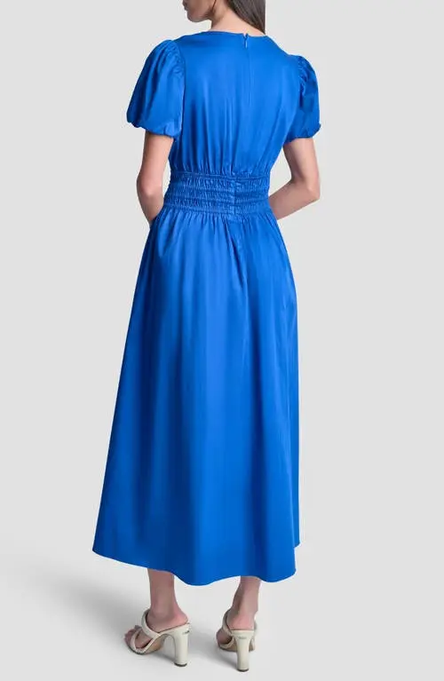 Dkny V-neck Smocked Midi Dress