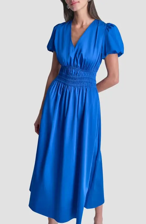 Dkny V-neck Smocked Midi Dress