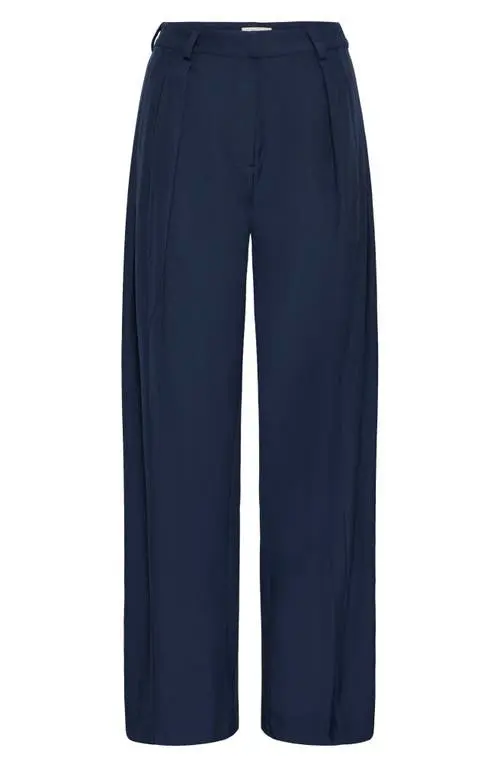 ICHI Iherina Pleated High Waist Pants - Dark Navy
