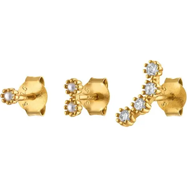 OUTOFOFFICE Pearl Pavé Trio Stud Earring Set - Gold